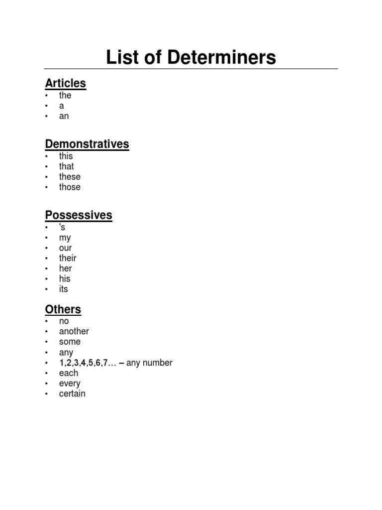 31.6 List of Determiners | PDF