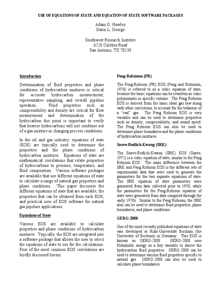 Peng-Robinson (PR) : Use of Equations of State and Equation of State ...