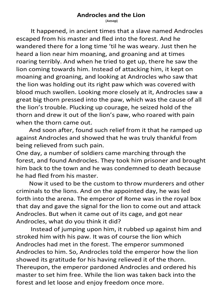 Androcles and the Grateful Lion | PDF