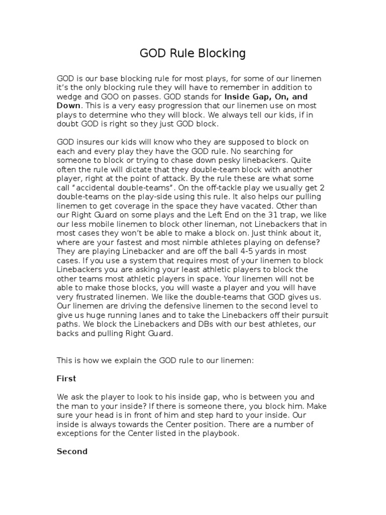 GOD Rule Blocking | PDF | American Football | Team Sports