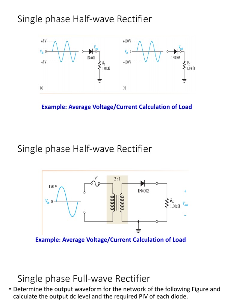Single Phase Half-Wave Rectifier: Example: Average Voltage/Current ...