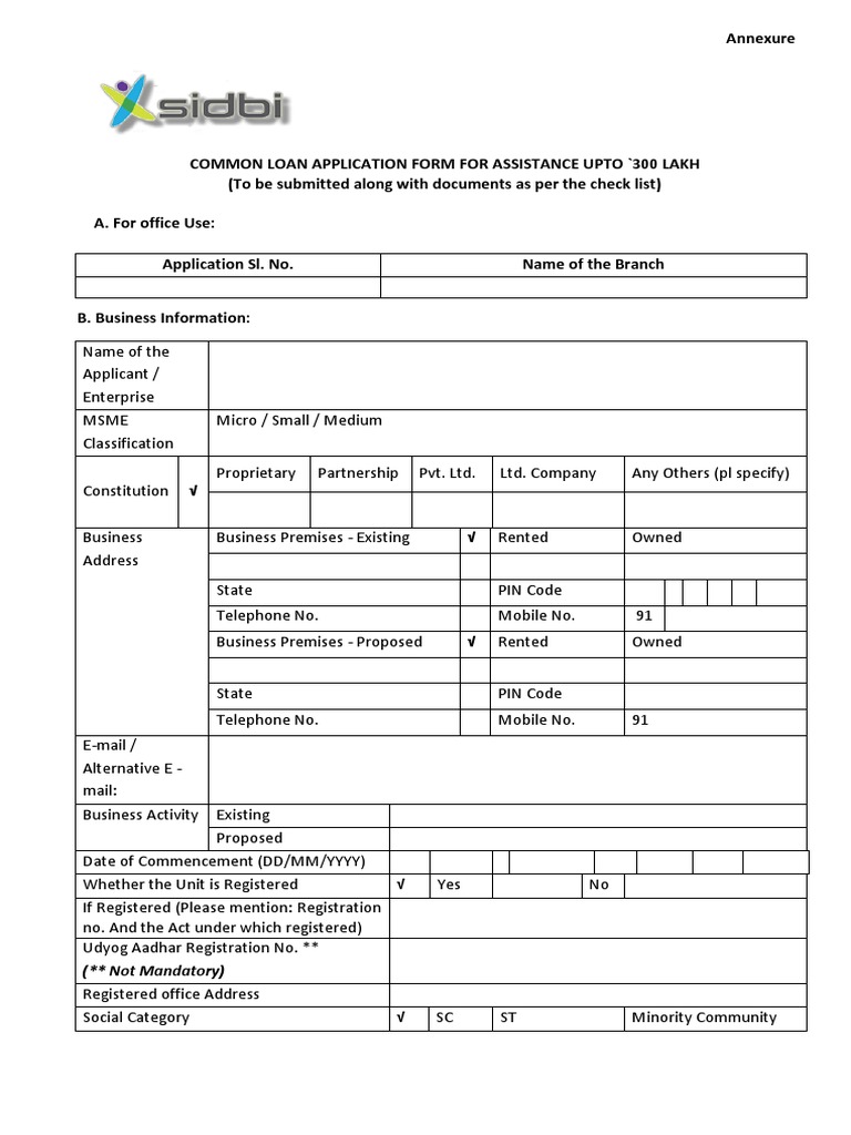SIDBI Loan Application | PDF | Credit | Finance & Money Management
