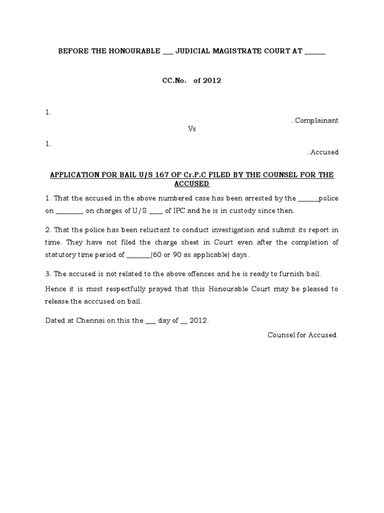 Statutory Bail Petition Section 167 of CRPC | PDF