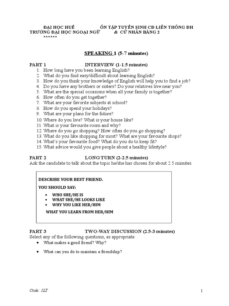 Speaking Tests B1 | PDF | Psychological Concepts | Psychology