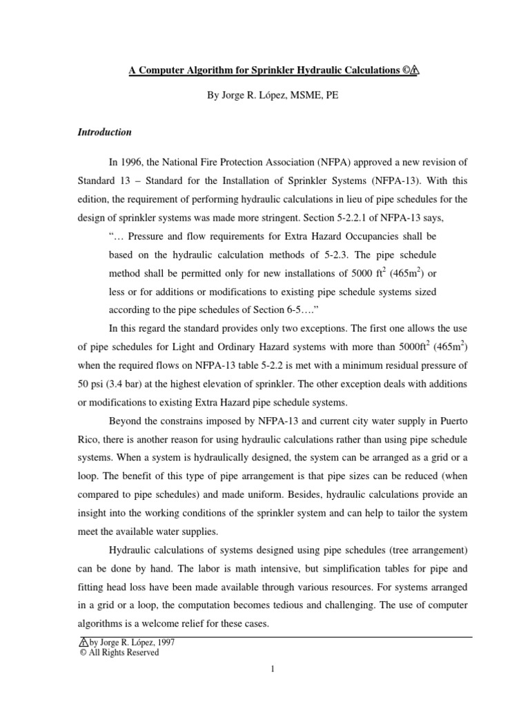 A Computer Algorithm For Sprinkler Hydraulic Calculations | PDF | Fire ...