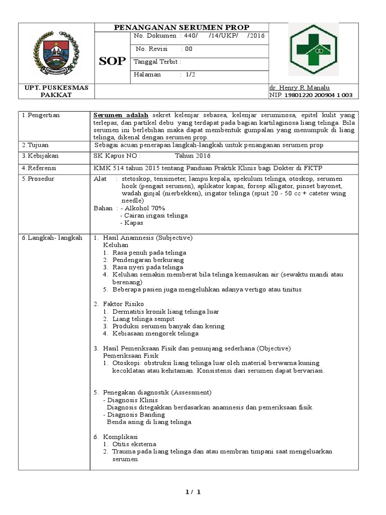 Sop Penanganan Serumen Prop | PDF | Pengembangan Diri