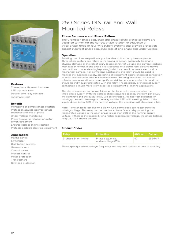 Crompton Phase Failure Relay 252-PVR | PDF | Mains Electricity | Relay