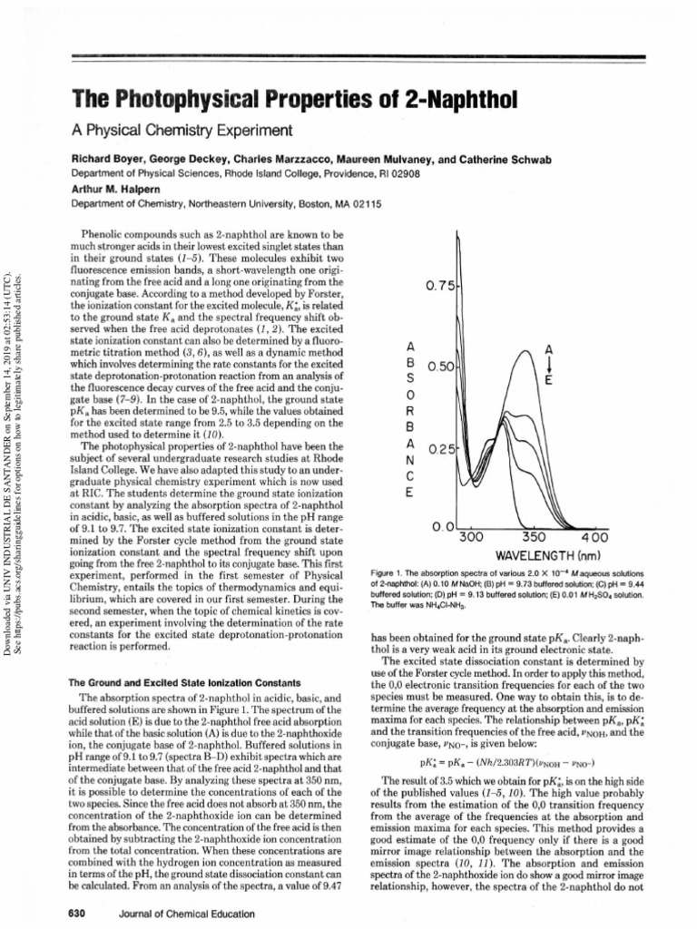 2 Naphthol Photophysical Properties | PDF | Acid Dissociation Constant ...
