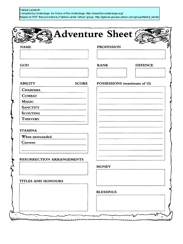 Adventure Sheet | PDF