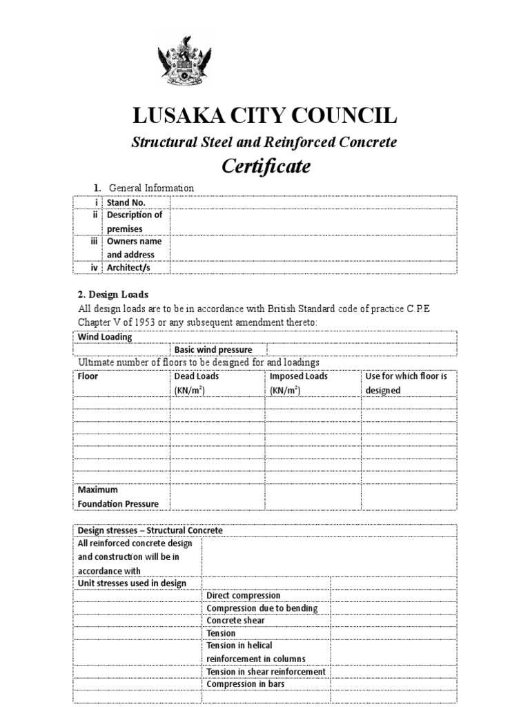 Structural Certificate Template | PDF | Concrete | Reinforced Concrete