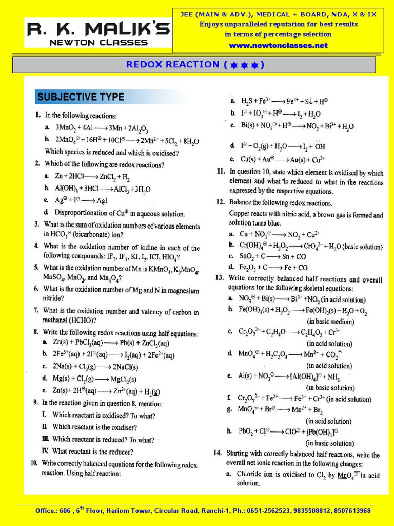 Redox Reaction | PDF | Chemistry | Physical Sciences