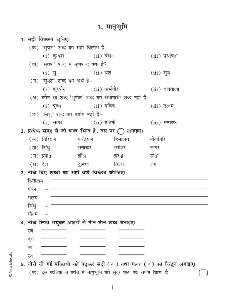 Hindi PractiseWorksheet | PDF