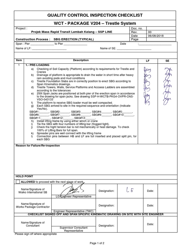 Checklist SBG Tretsle | PDF | Crane (Machine) | Economic Sectors