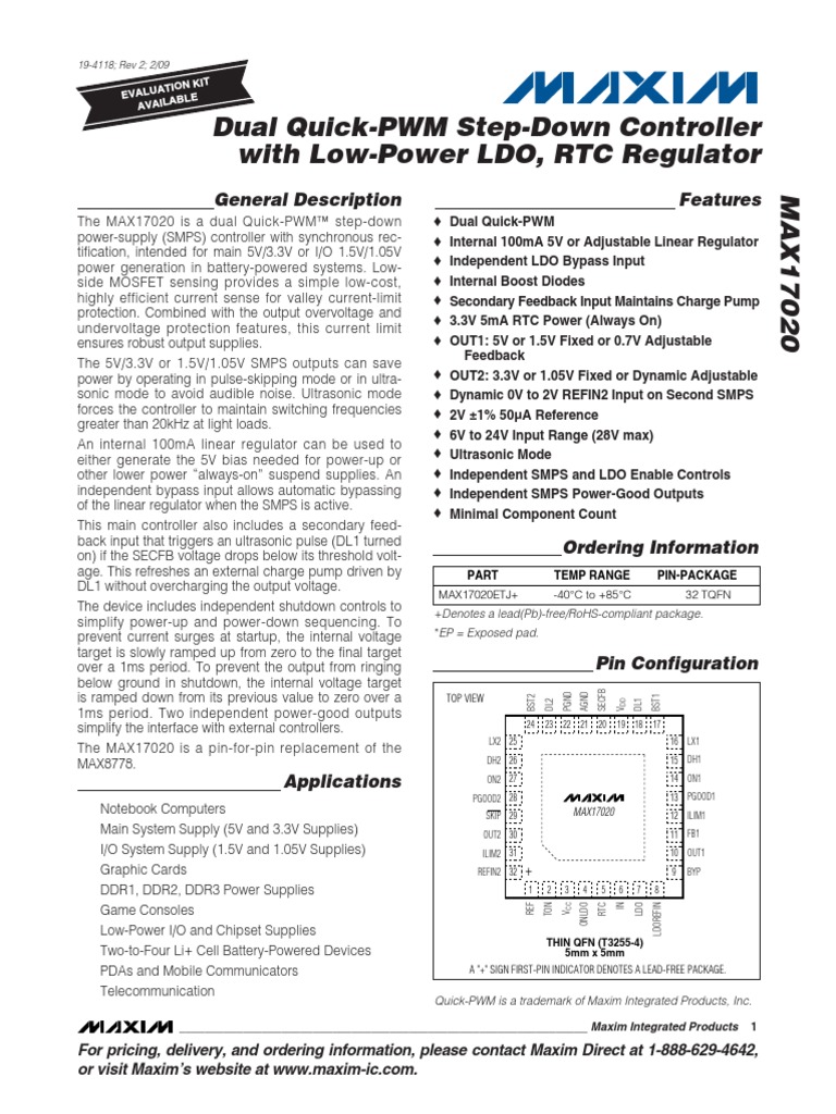 Datasheet MAX17020 | PDF | Electrical Engineering | Electricity