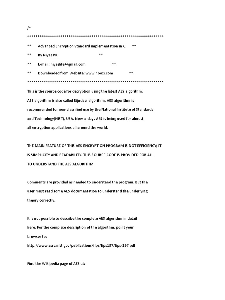 Advanced Encryption Standard Implementation in C | PDF | Cryptography ...