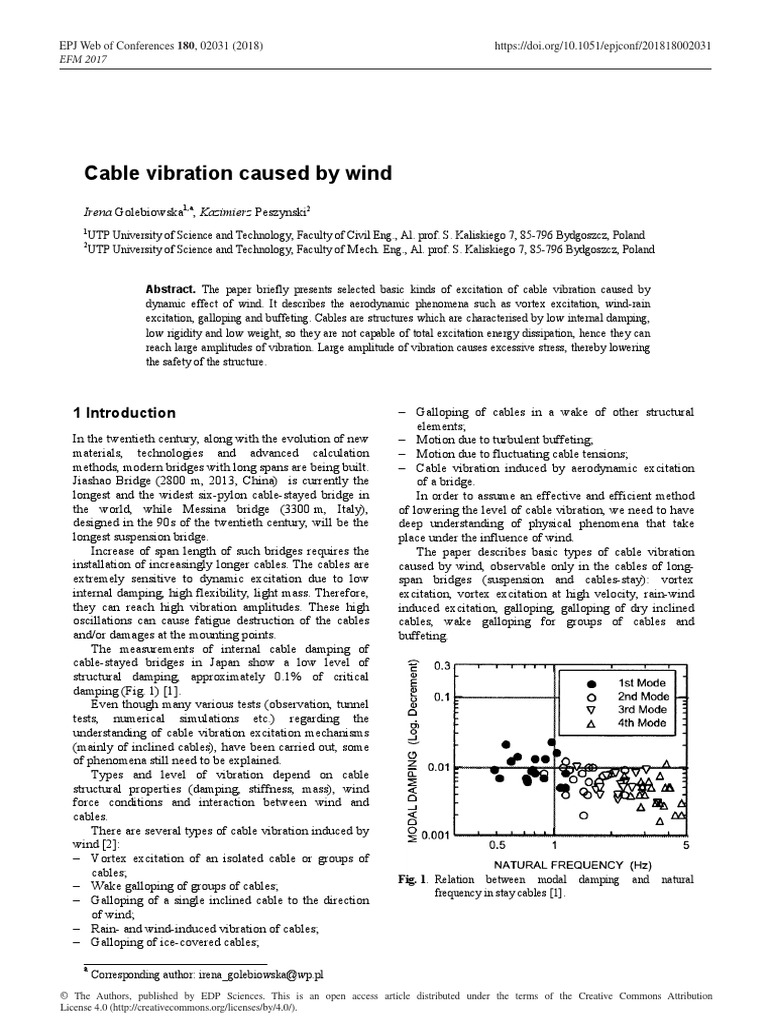 Cable Vibration Caused by Wind | PDF | Vortices | Resonance