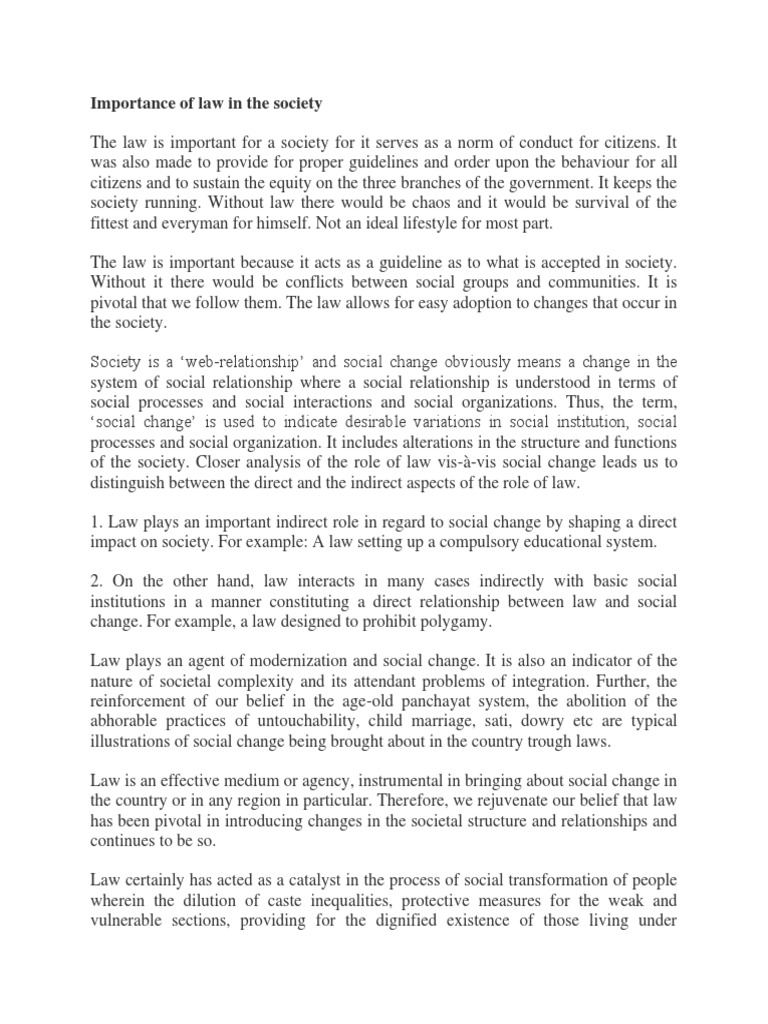 Importance of Law in The Society | PDF | Human | Morality