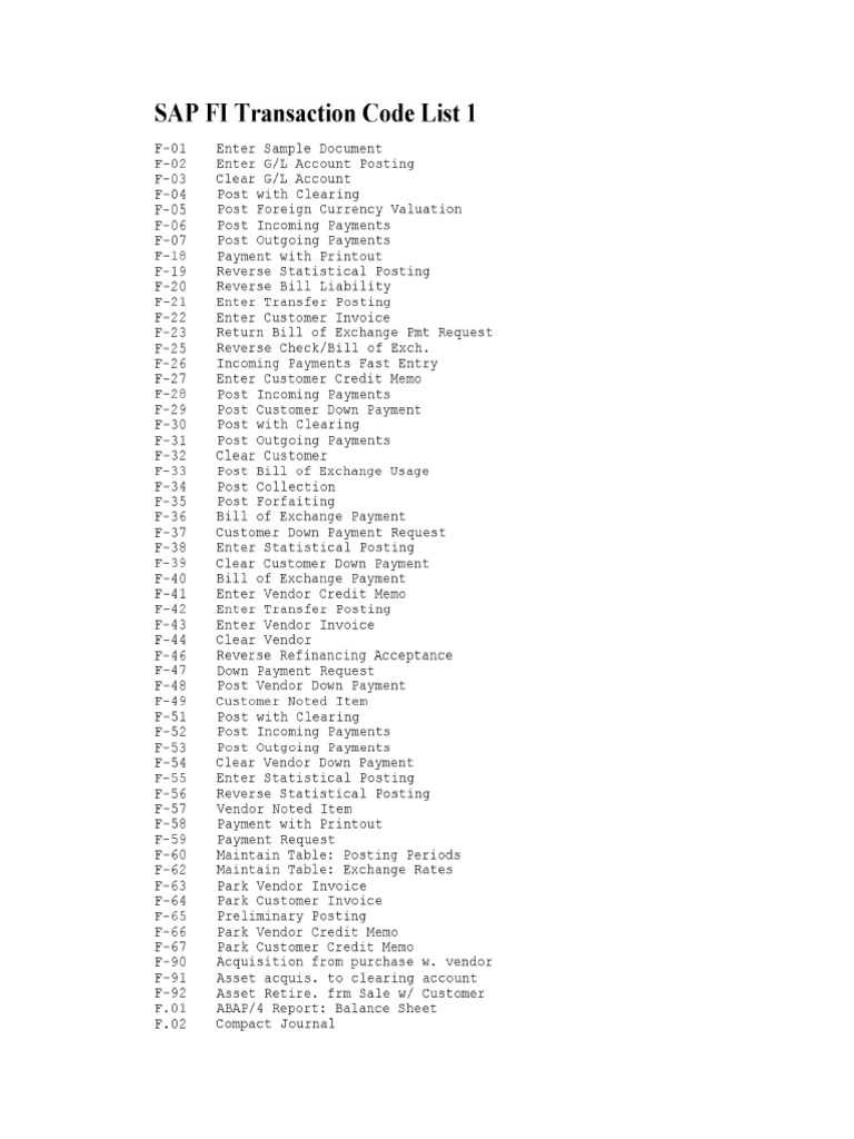 Código Transações SAP FI | PDF