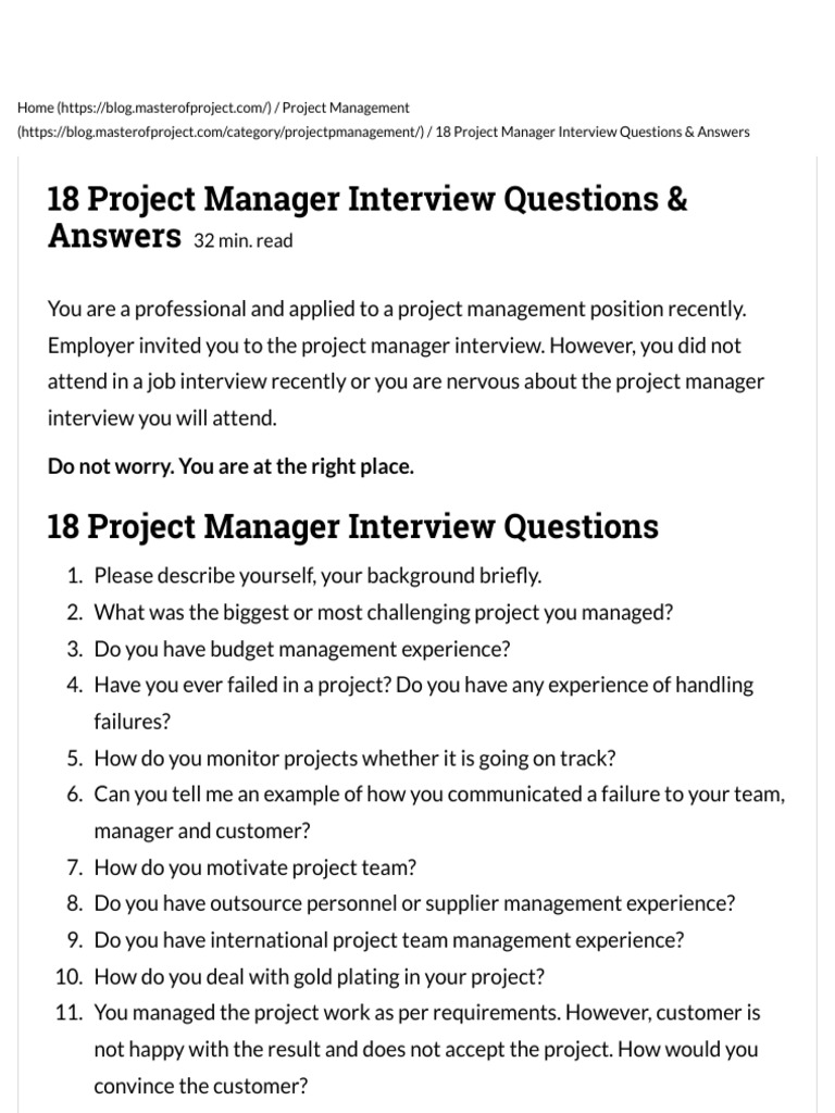 PM Interview Questions & Answer | PDF | Project Management Professional ...