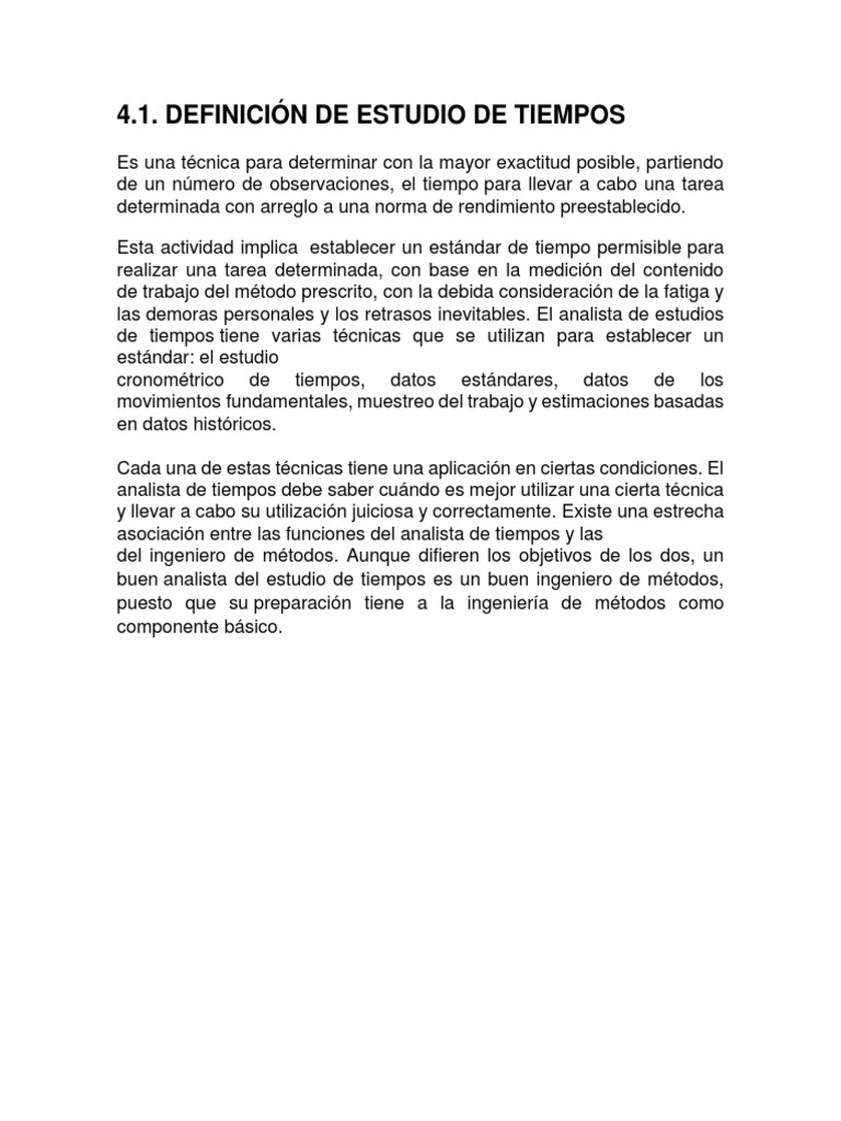 Estudio De Tiempos Con Cronometro Pdf Medición Hora