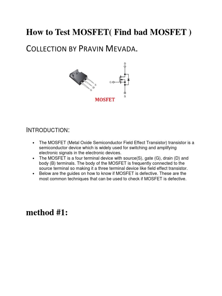 How To Test Mosfet (Find Bad Mosfet) | PDF
