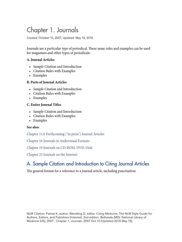 Chapter 1. Journals: A. Sample Citation and Introduction To Citing ...
