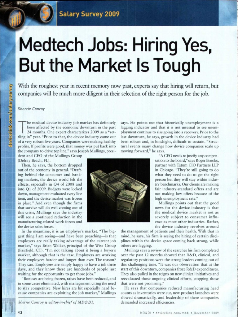 Medtech Job Hiring Yes - But The Market Is Tough - 2009 Med Jobs Salary ...