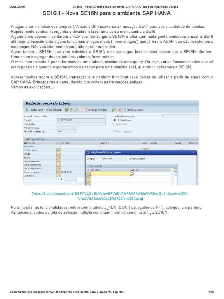 SE16H - Nova SE16N para o Ambiente SAP HANA | PDF | Informática | Business