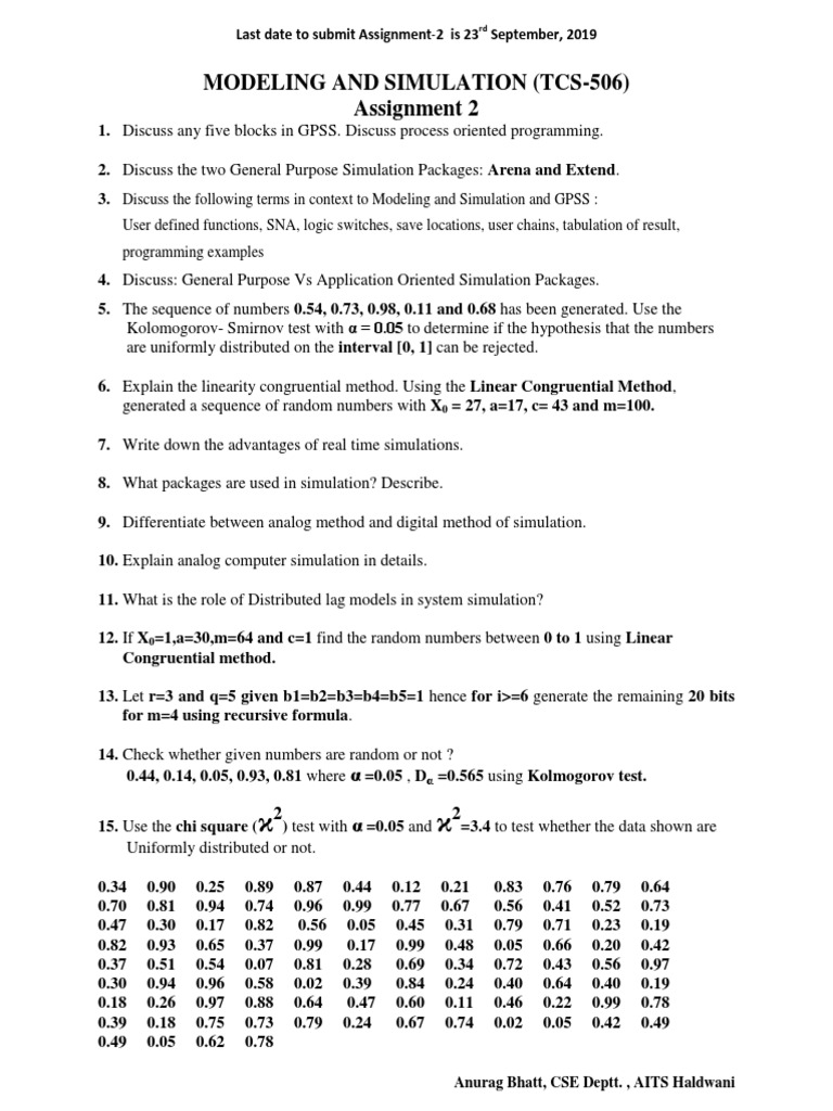 Modeling and Simulation (Tcs-506) Assignment 2 | PDF | Computer Simulation | Simulation