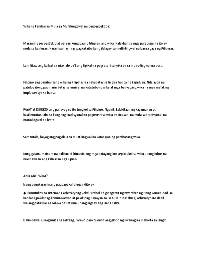 Transcript NG Wika Sa Multilingwal Na Perspektiba | PDF