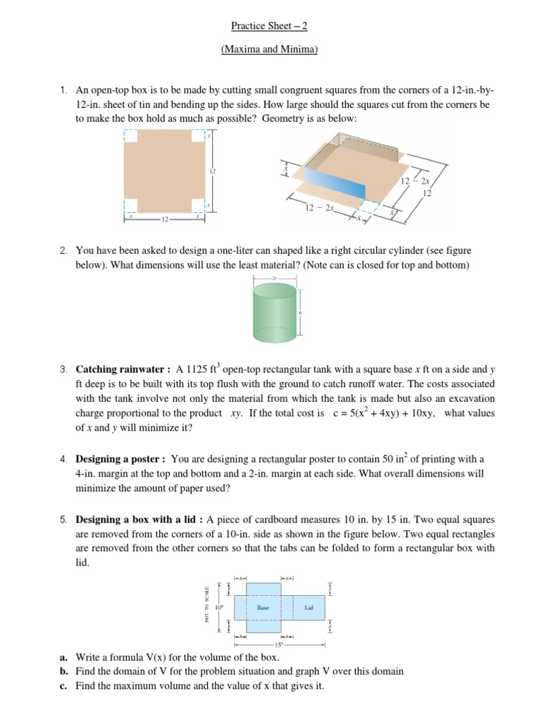Practice Sheet 2 Maxima And Minima Pdf Rectangle Mathematical