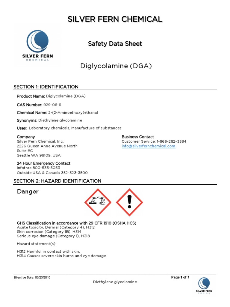 Diglycolamine DGA SDS | PDF | Personal Protective Equipment | Toxicity