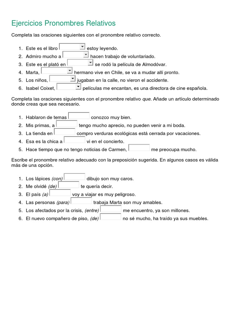 Pronombres Relativos En Español Exercices – PRQIT