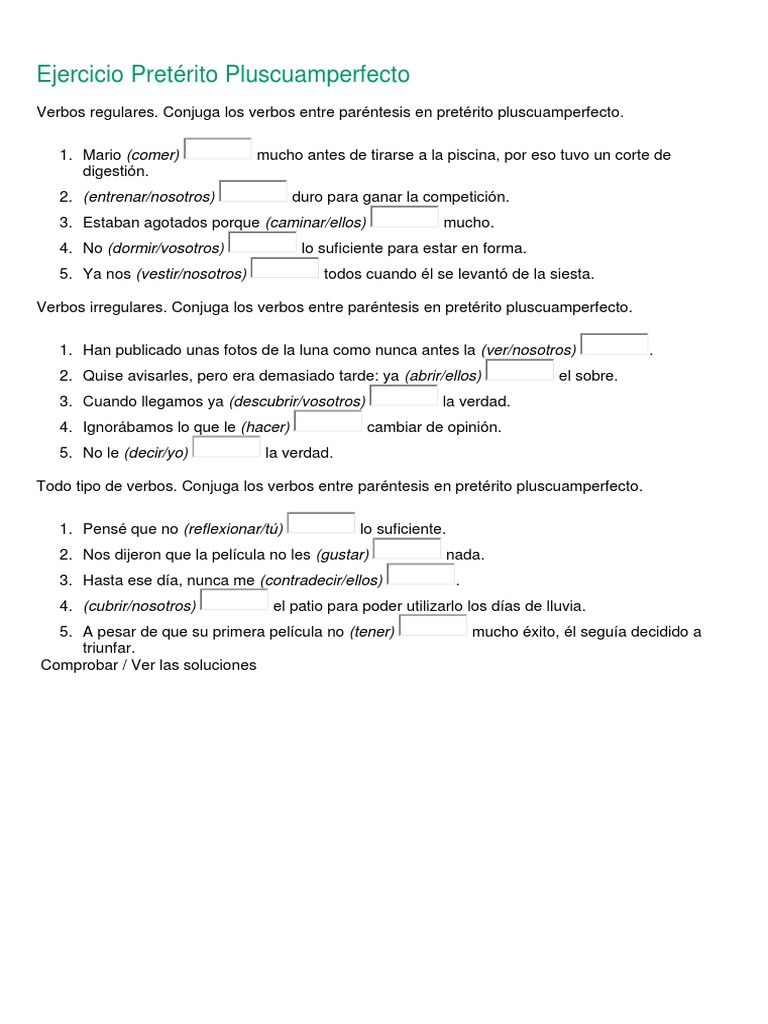 Ejercicio Pretérito Pluscuamperfecto | PDF | Verbo