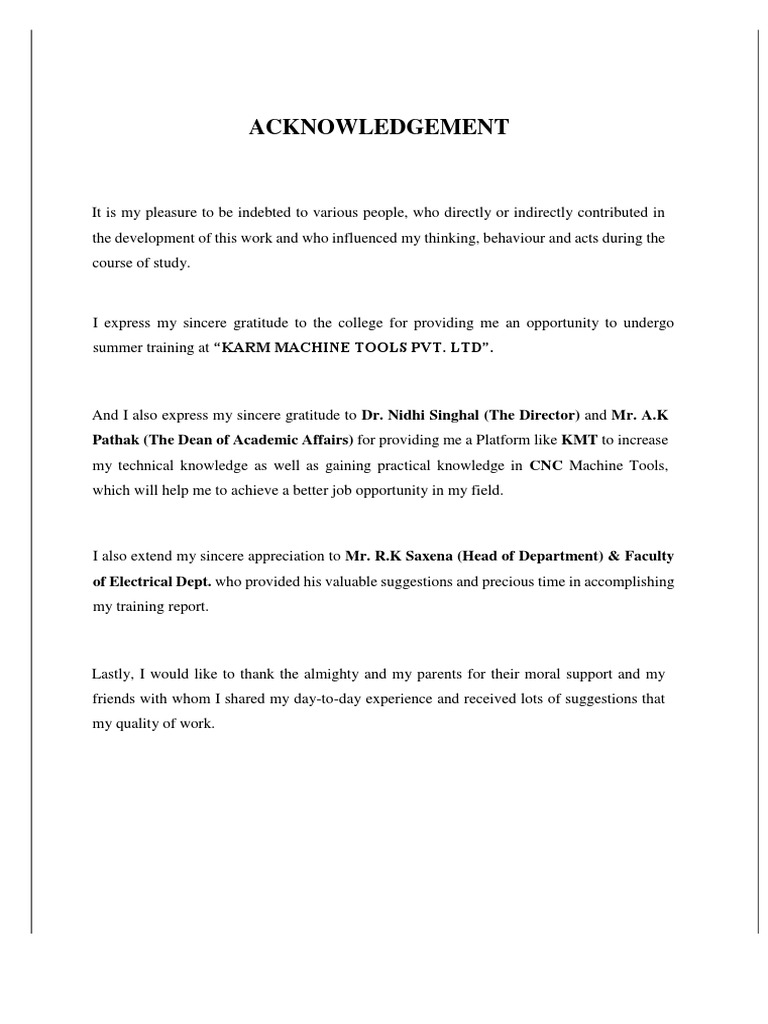 Acknowledgement: Pathak (The Dean of Academic Affairs) For Providing Me ...