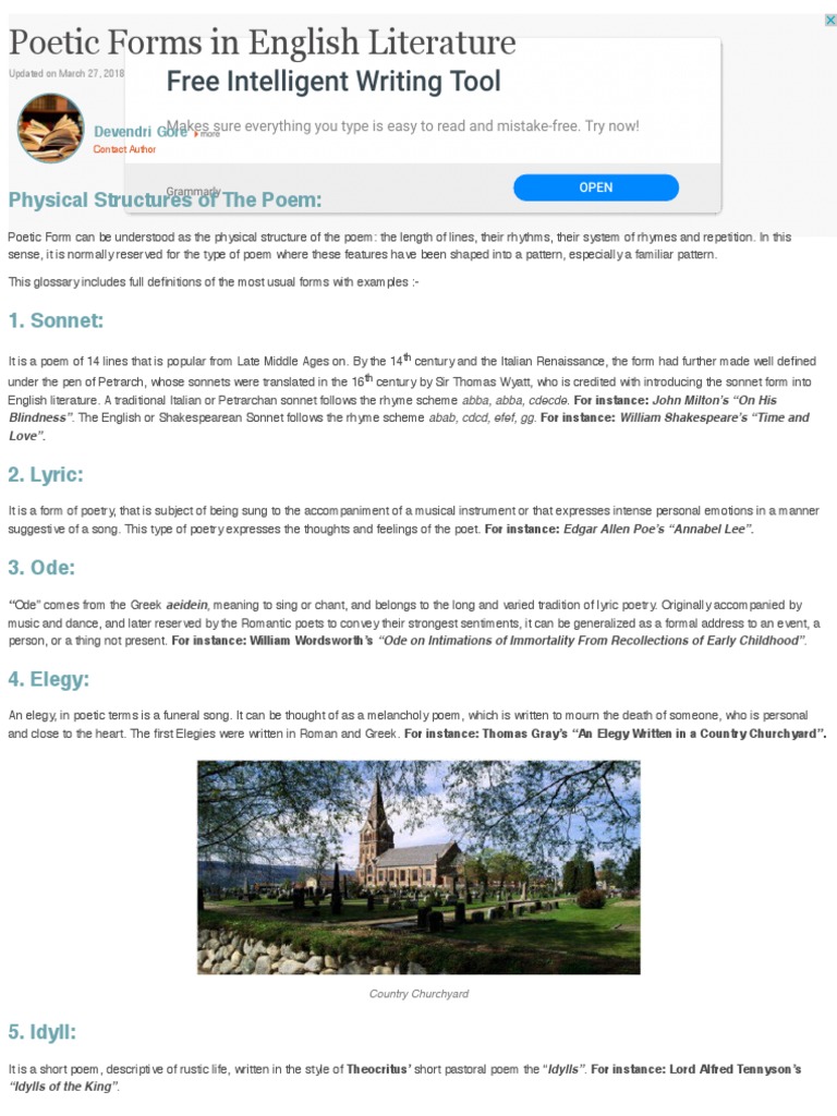 Poetic Forms in English Literature Guide | PDF | Sonnets | Lyric Poetry