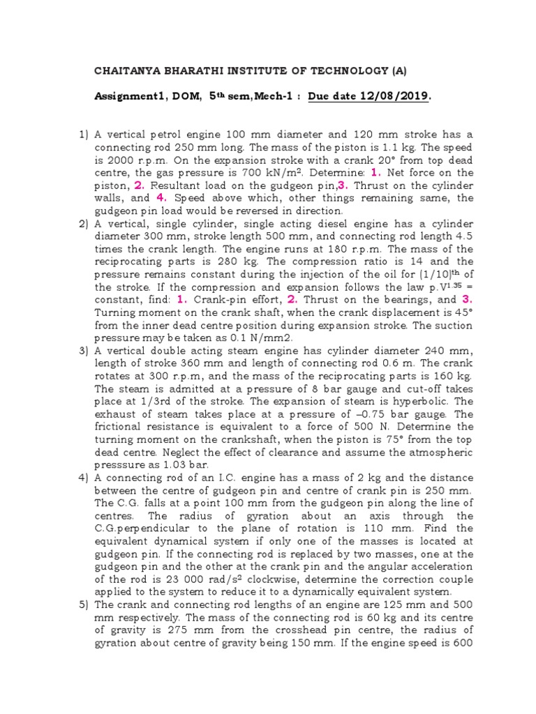 Mechanical Engineering Dynamics Assignment | PDF | Piston | Internal Combustion Engine