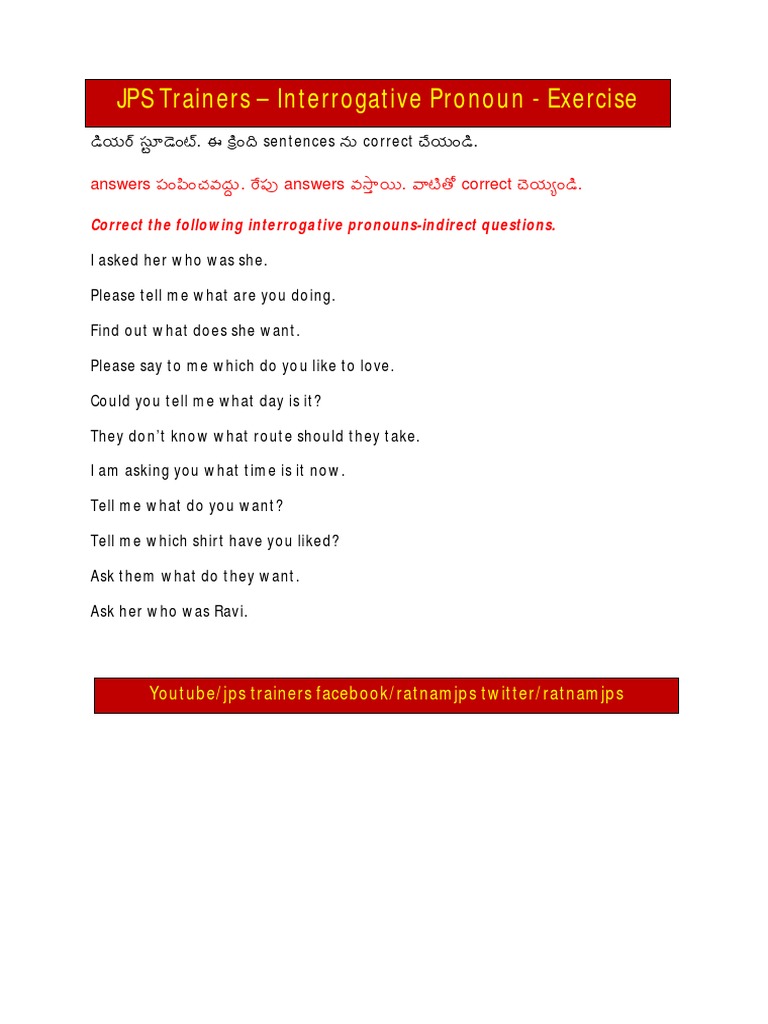 Exercise-Interrogative Pronouns PDF | PDF
