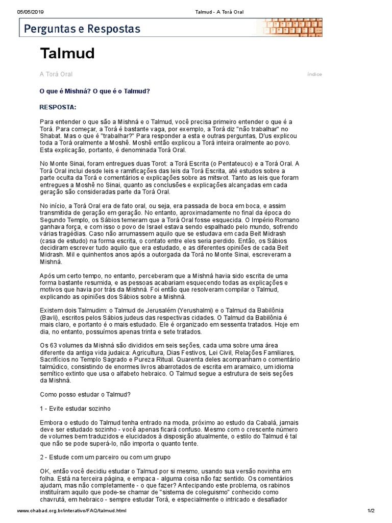 Talmud - A Torá Oral PDF | Download grátis PDF | Talmude | Judaísmo