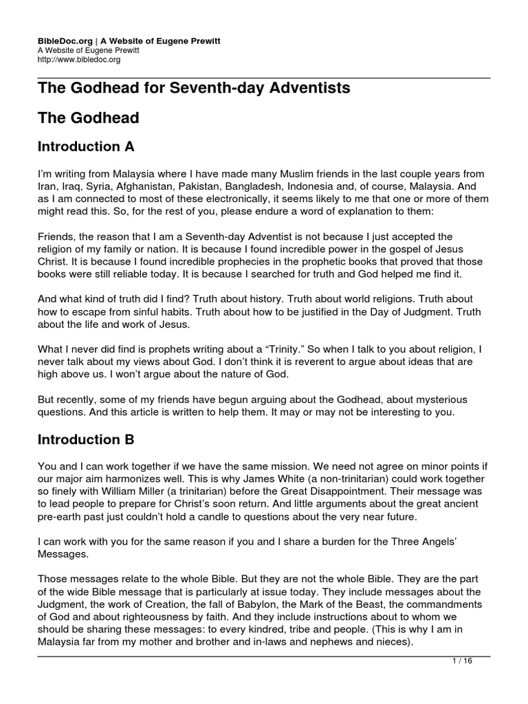 The Godhead For Seventh Day Adventists | PDF | God The Father ...