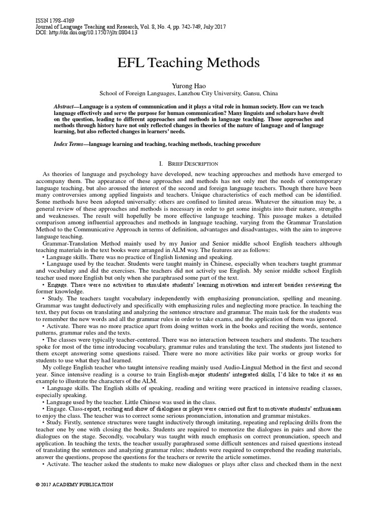 EFL Teaching Methods | PDF | Language Education | English As A Second ...