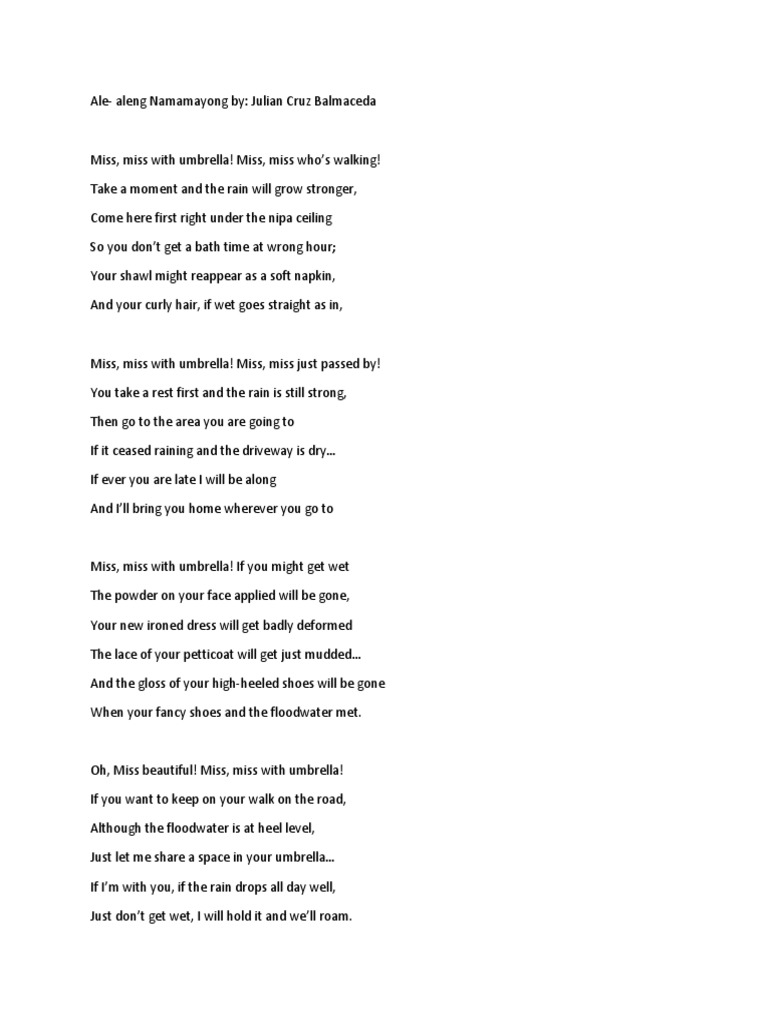 Ale-Aleng Namamayong Lyrics | PDF | Art | Poetry