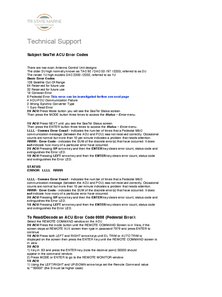 Seatel Error Codes | PDF | Computing