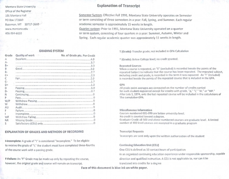 MSU Grading Scheme | PDF