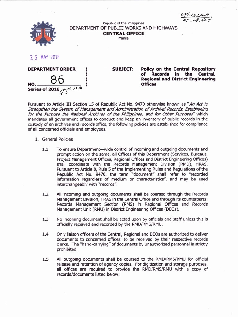 Department of Public Works and Highways: Central Office | PDF | Records ...