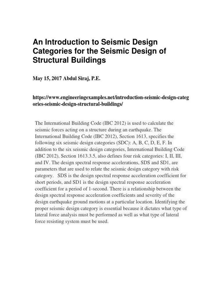 An Introduction To Seismic Design Categories For The Seismic Design of ...