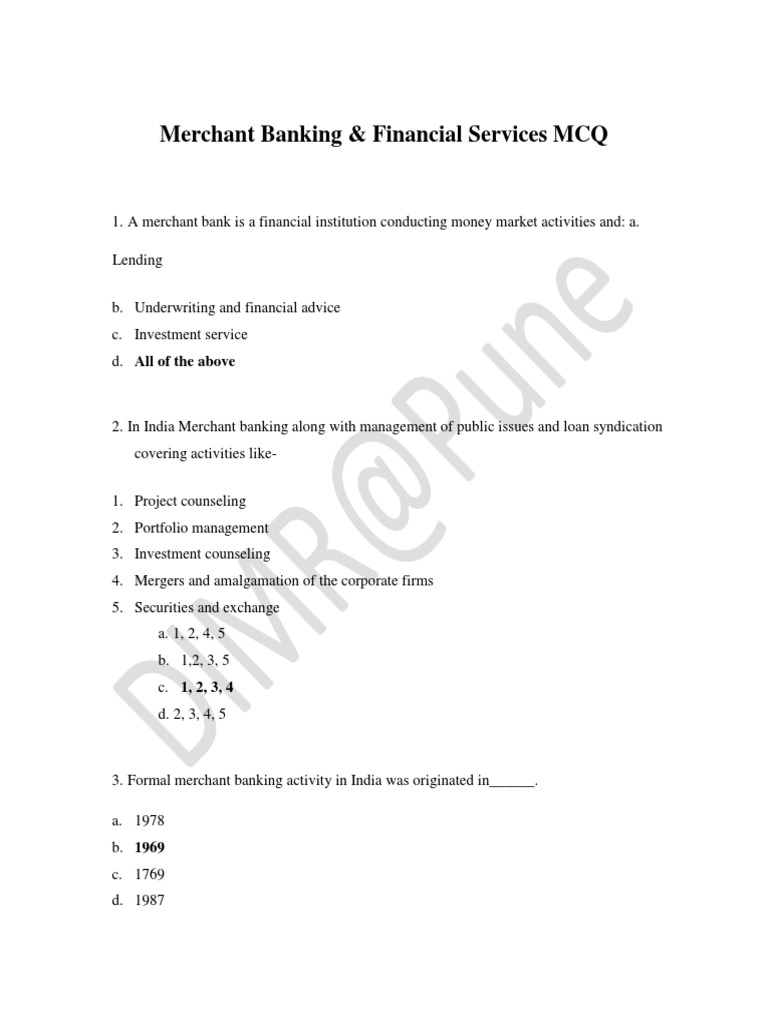 MCQ For MBFS PDF | PDF | Securities (Finance) | Banks