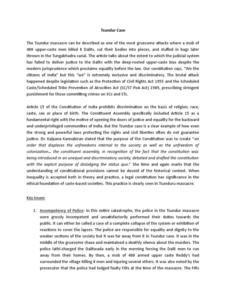 Critical Analysis - Tsunduru | PDF | Dalit | Ethical Principles