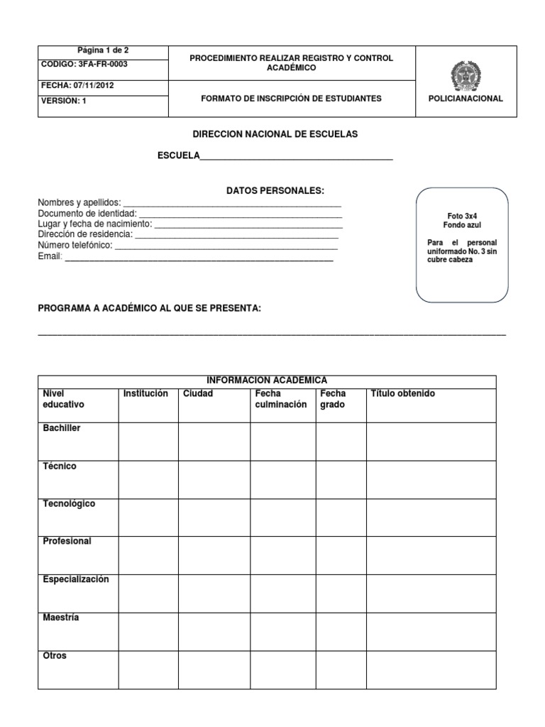 3fa-Fr-0003 Formato de Inscripcion de Estudiantes | Titulo academico ...