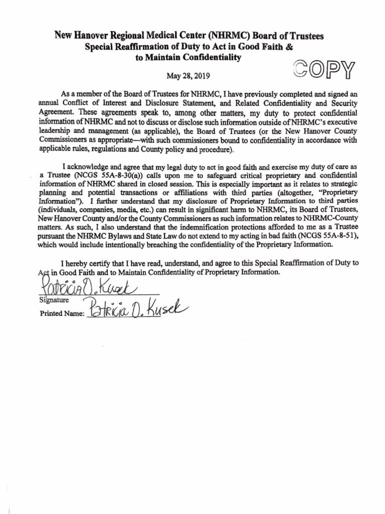 Fairrgk&: New Hanover Regional Medical Center (NHRMC) Board of Trustees ...